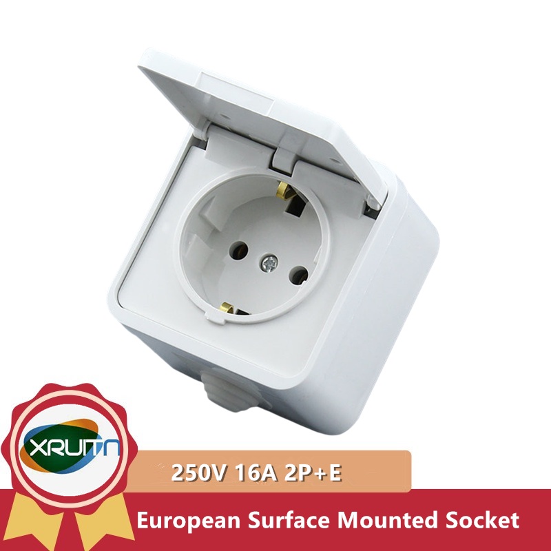 European 2P+E 16A 250V IP44 EU outdoor power socket black white German ...
