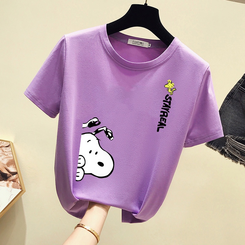 Women milk silk printedT-shirt Summer fashion Woman T-shirt | Shopee ...