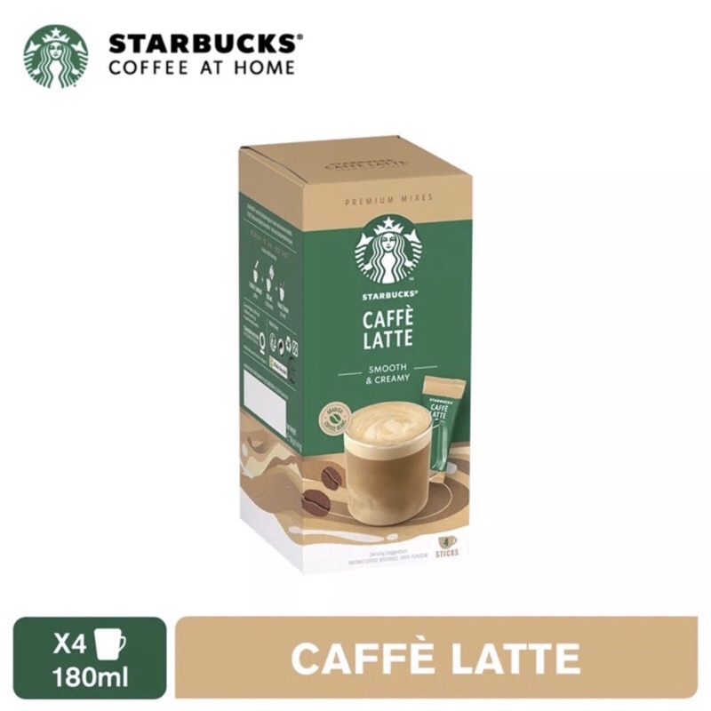 Starbucks CAFFE LATTE premium instant coffee (box of 4 packs x 14g ...