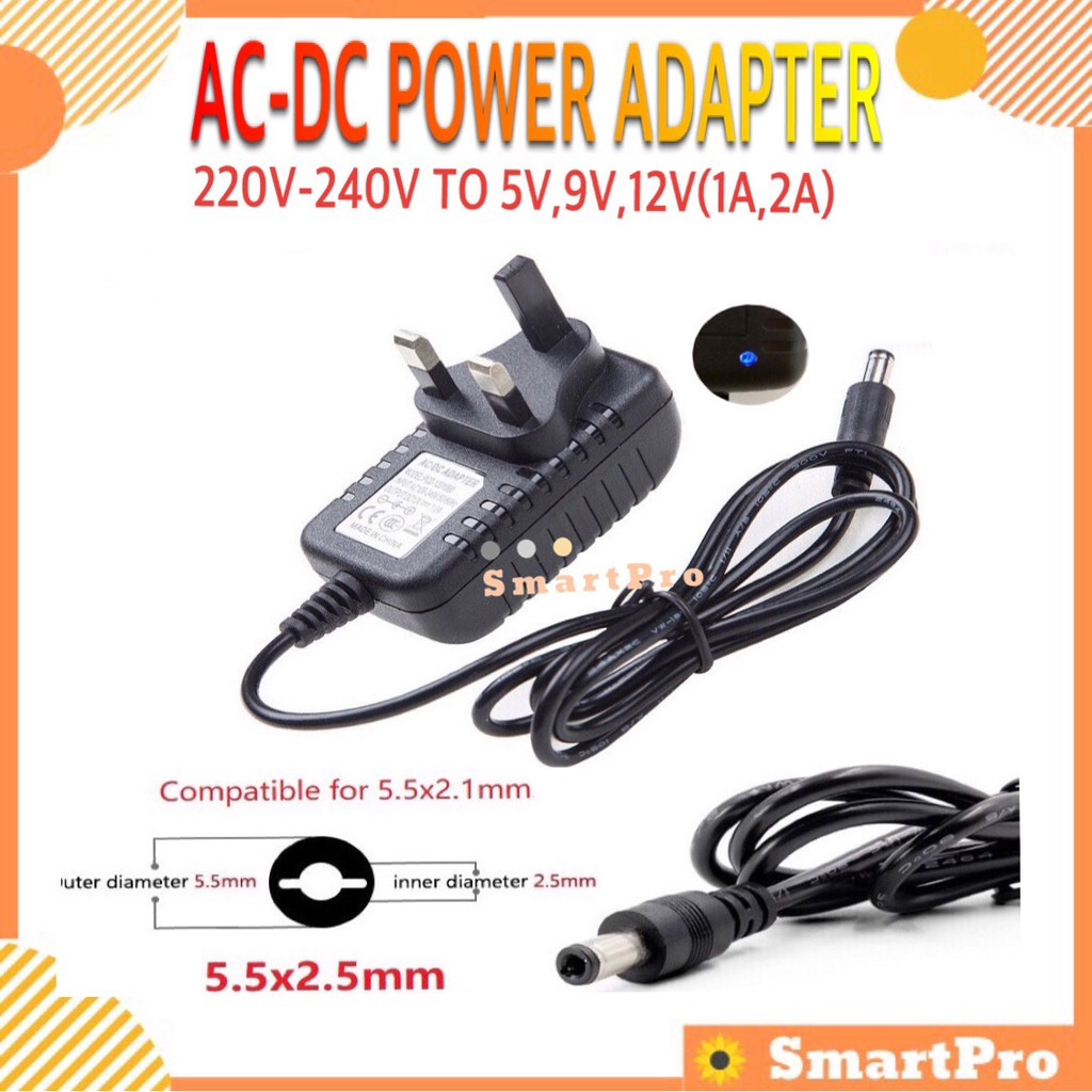UK DC Power Adaptor 12V 2A Switching Adapter Power Supply Transformer ...