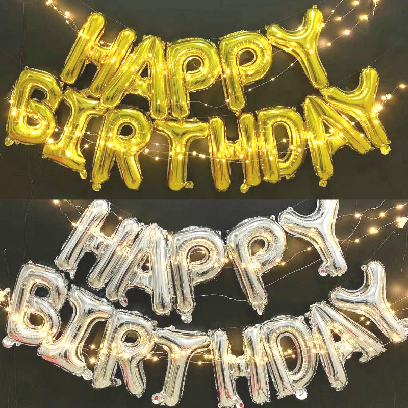 LED Light Happy Birthday Set HB Aluminium Foil Balloon Letter Balloons ...