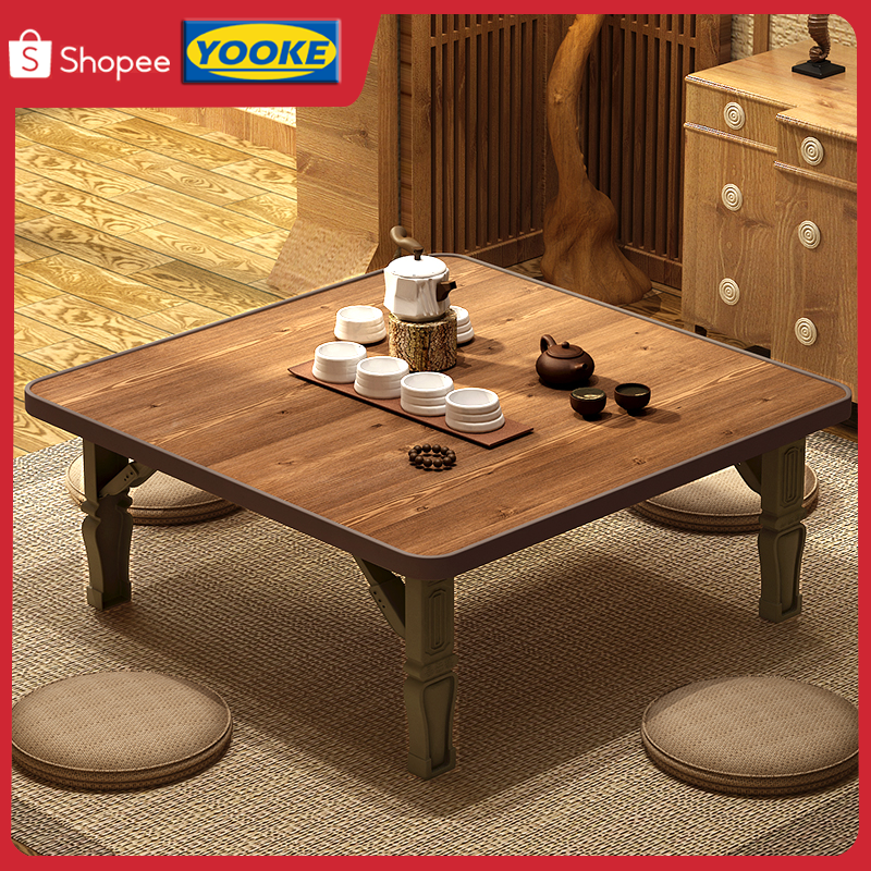 Folding Table Solid Wood Grain Bed Foldable Square Table Home Japanese ...