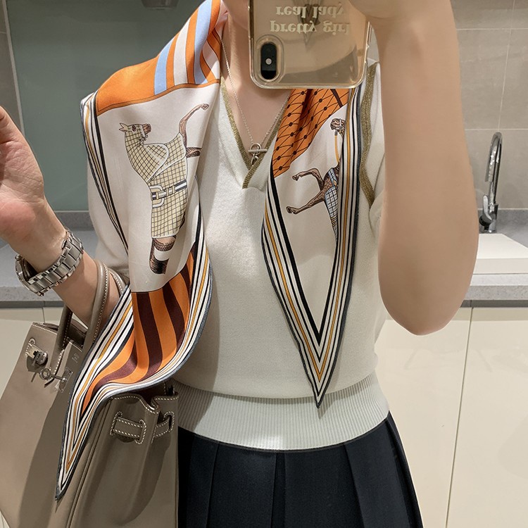 Luxury Print Silk Scarf Women Spring Neck Tie Shawl Wraps Female Hair ...