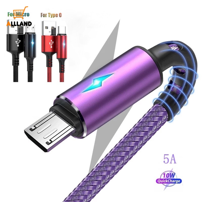 5A Nylon Braided Fast Charging USB Type C Cable with LED Light ...