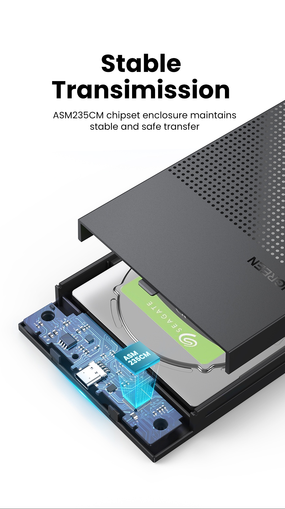 UGREEN HDD Case 2.5" Hard Drive Enclosure USB Type C SATA 5Gbps for SSD ...