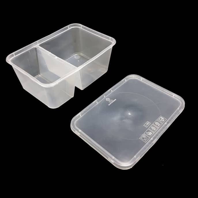 50pcs [1000DS] 2 Compartment Rectangular Plastic Disposable Food ...