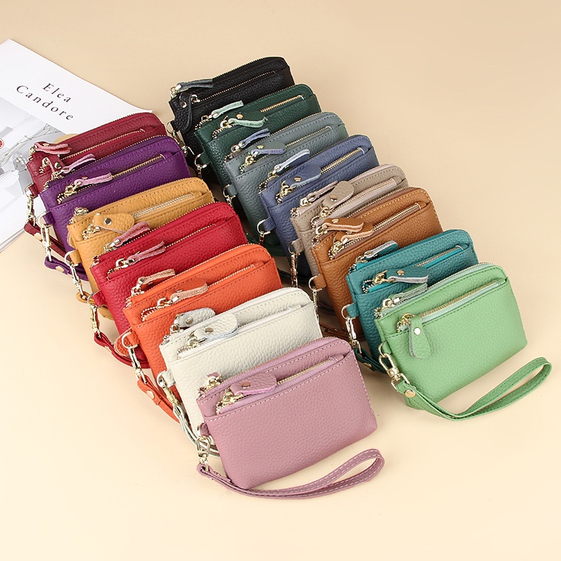 First Layer Cowhide Lychee Pattern Small Wallet Women Genuine Leather ...