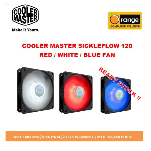 COOLER MASTER SICKLEFLOW 120 RED / BLUE / WHITE 4 PIN PWM TYPE | Shopee ...