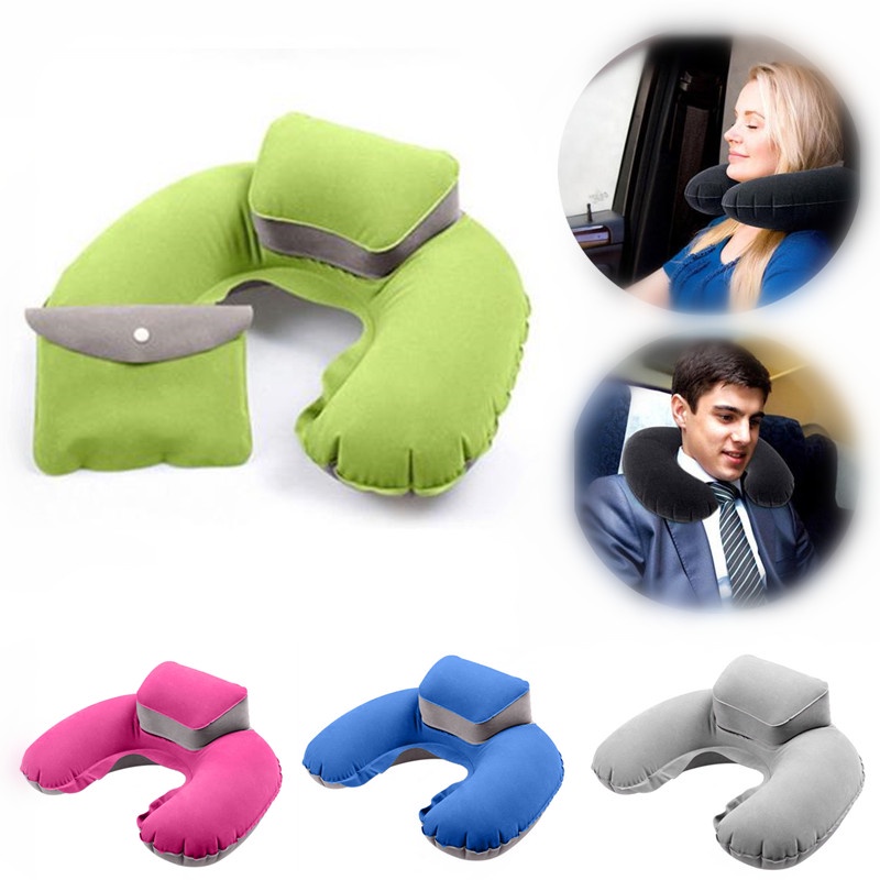 PVC Flocking Inflatable Travel Pillow Neck Head Support Portable U ...