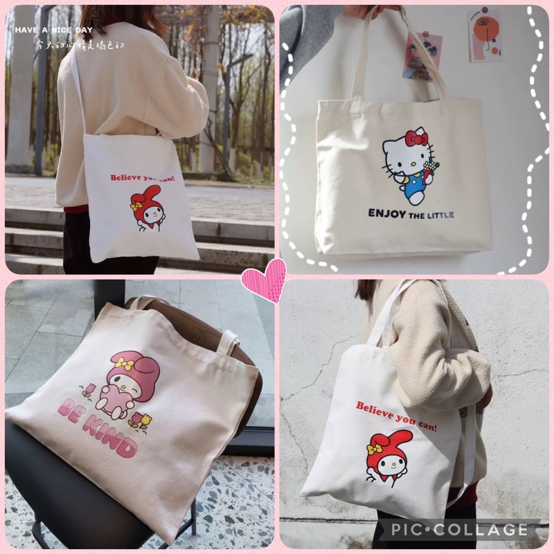 My Melody, Hello Kitty Cartoon Canvas Tote Bag Canvas Sling Bags (SG ...