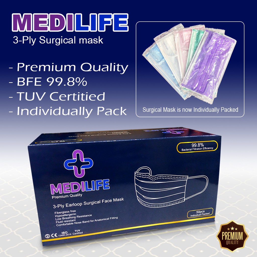50pcs/box Individually Packed Medilife Surgical Mask premium quality ...