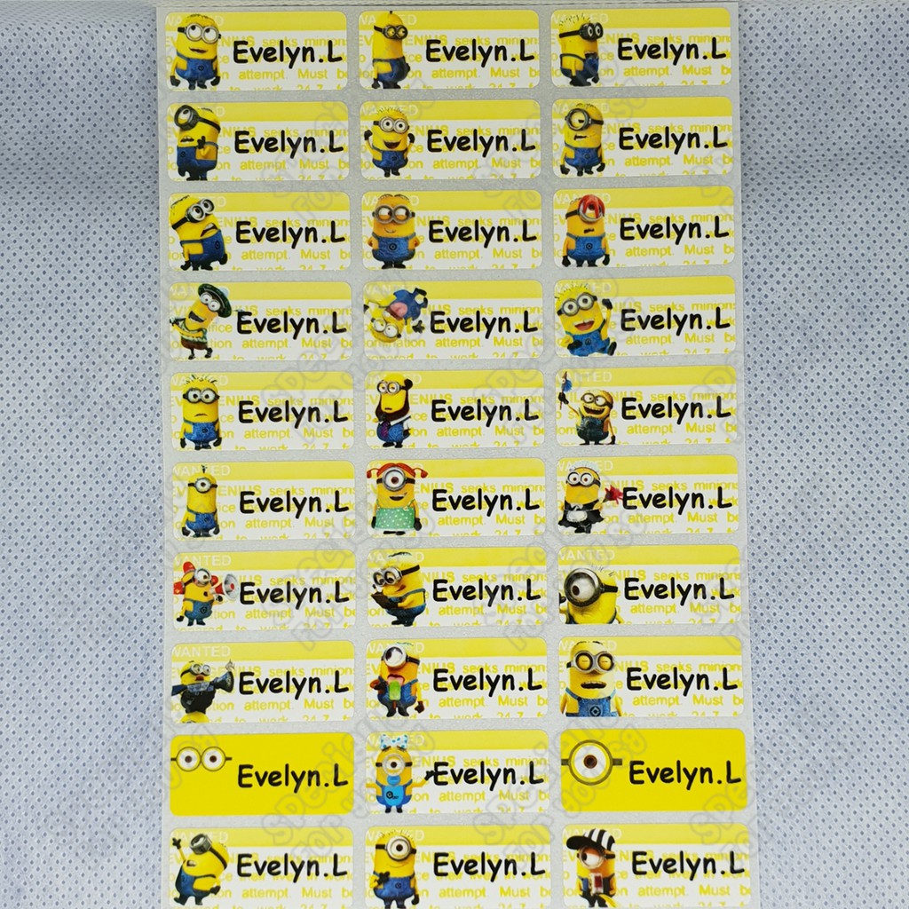 Waterproof Children Name Stickers - Minions | Shopee Singapore
