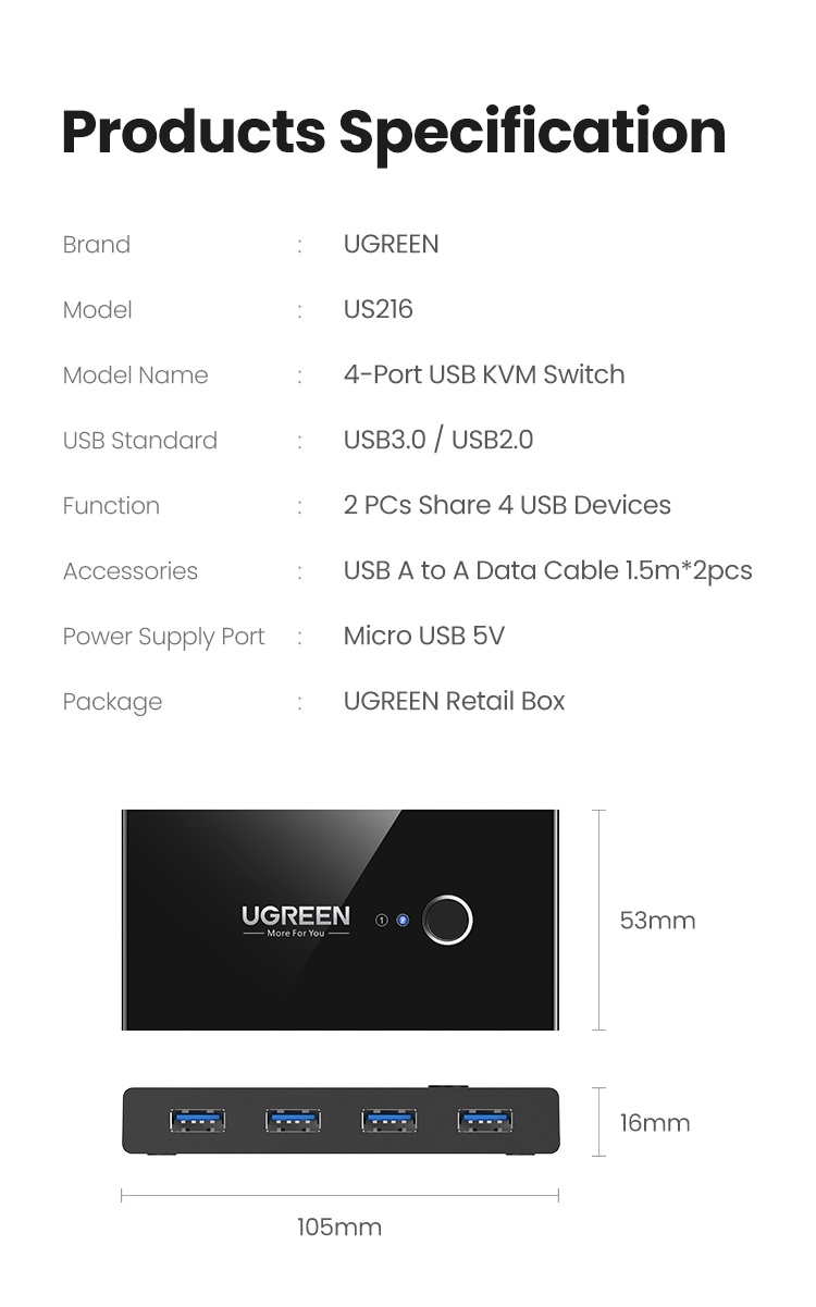 UGREEN USB Switch Selector Sharing 4 Devices for Mouse/Keyboard/Printer ...