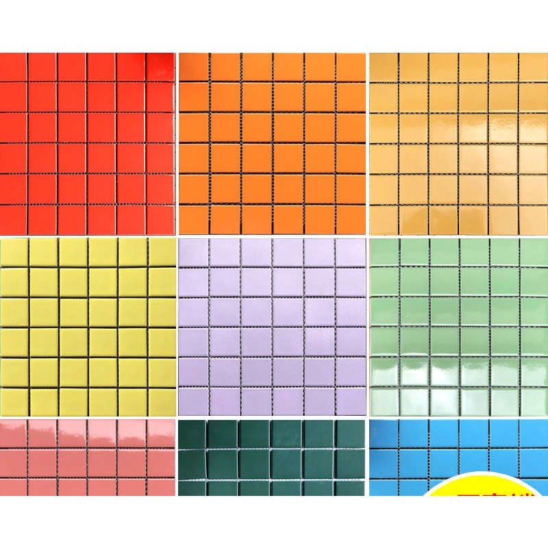 Pure Color 48mm Ceramic Mosaic Tile Purple-Red Orange Yellow Green Cyan ...