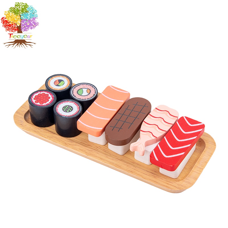 Wooden Simulation Sushi Magnetic Food Set Model Of Young Children Play ...