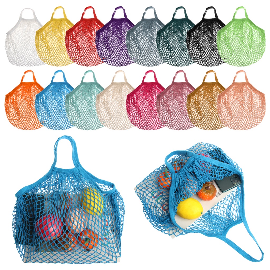 20 Colors Short Handle Cotton Mesh Grocery Bags for Vegetable Fruit ...