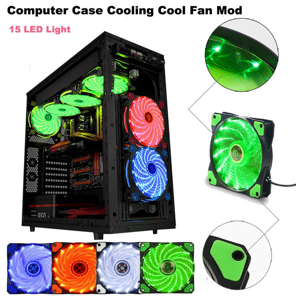 120mm Ultra Silent Computer PC Case Cooling Fan 15 LEDs 12V 9 Blades ...