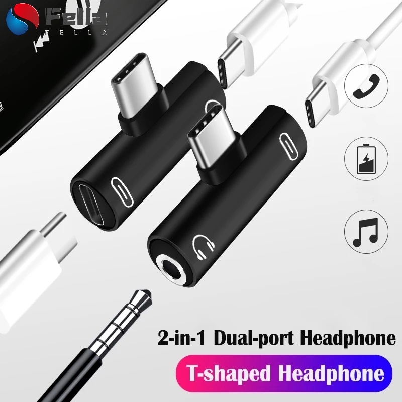 2 In 1 Type C To 3.5mm Jack Headphone USB Charging Converter Type-Audio ...