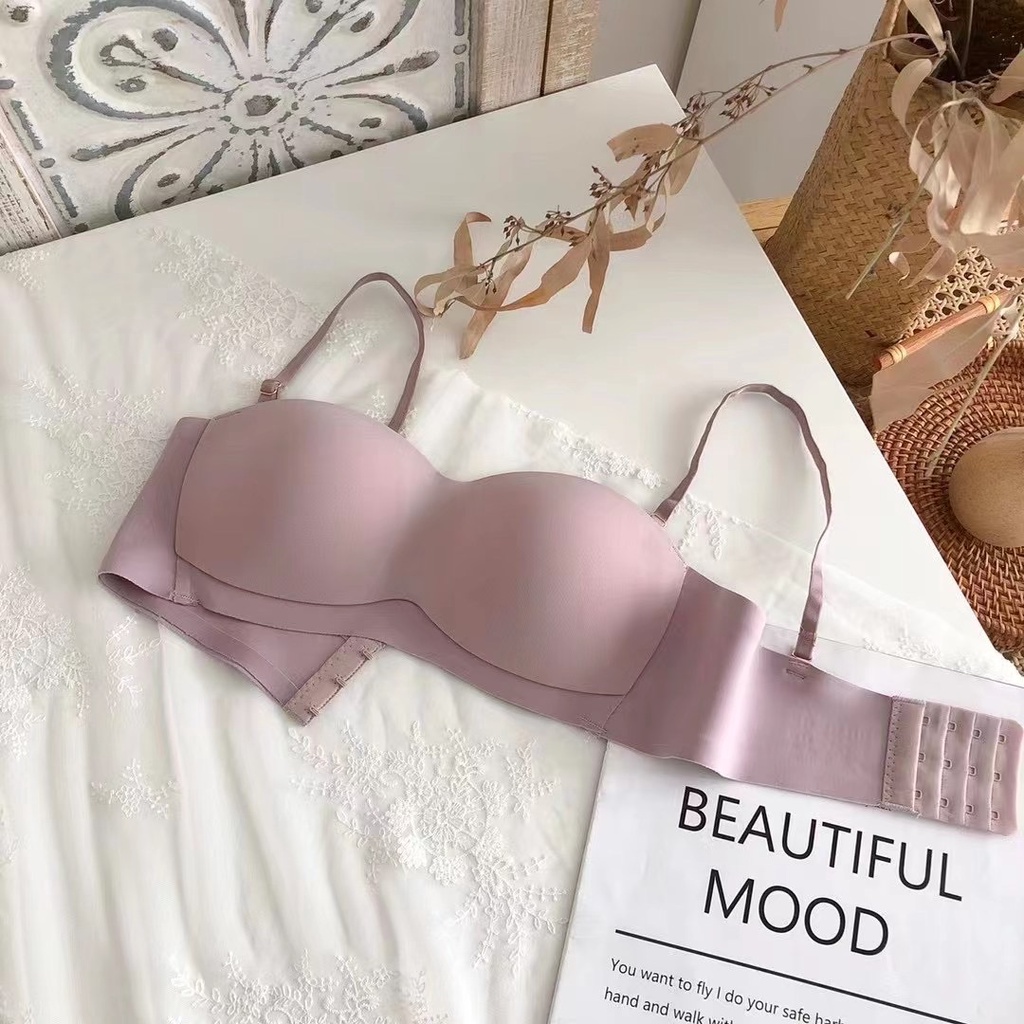 ready stock women's new small breasts gathered no steel ring bra ...