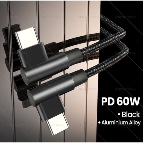 L Shape USB Type C Cable 90 Degree Fast Charge Data 60W PD 4.0 Short ...