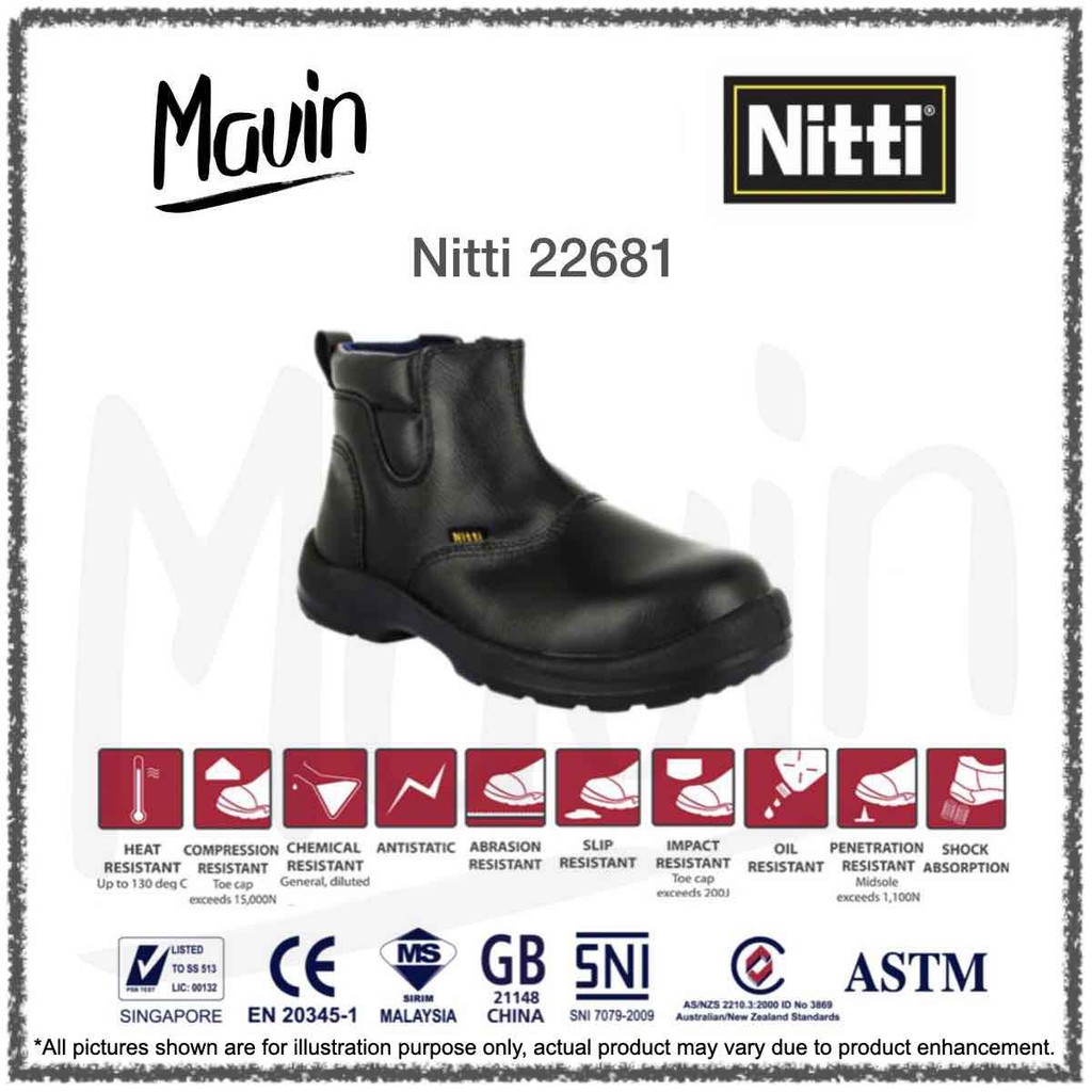 Nitti 22681 Mid Cut Zipper Safety Boots Work Shoes | Shopee Singapore