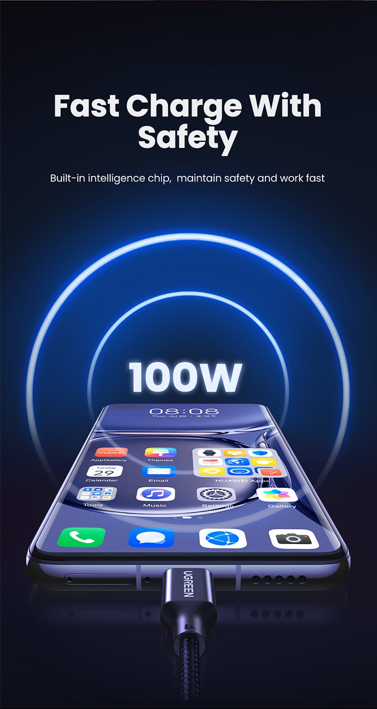 Ugreen 6A USB Type C Cable for Huawei P40 Pro Mate 30 P30 Pro Supercharge 100W Fast Charging USB ...