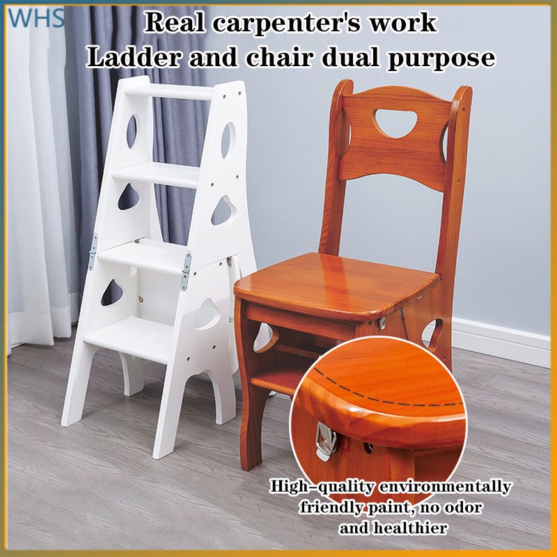 Folding ladder pure solid wood ladder stool multifunctional household ...
