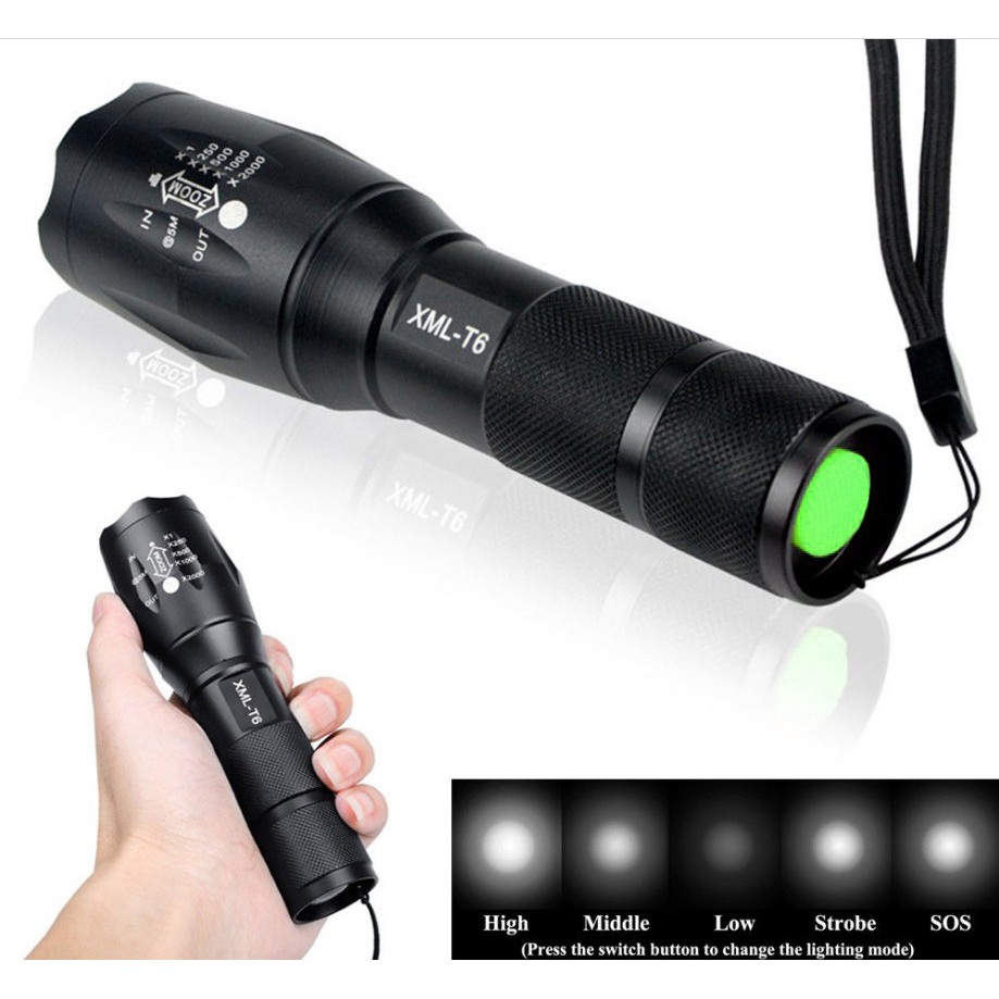 LED Flashlight Torch Zoomable XML T6 5 Mode Light | Shopee Singapore