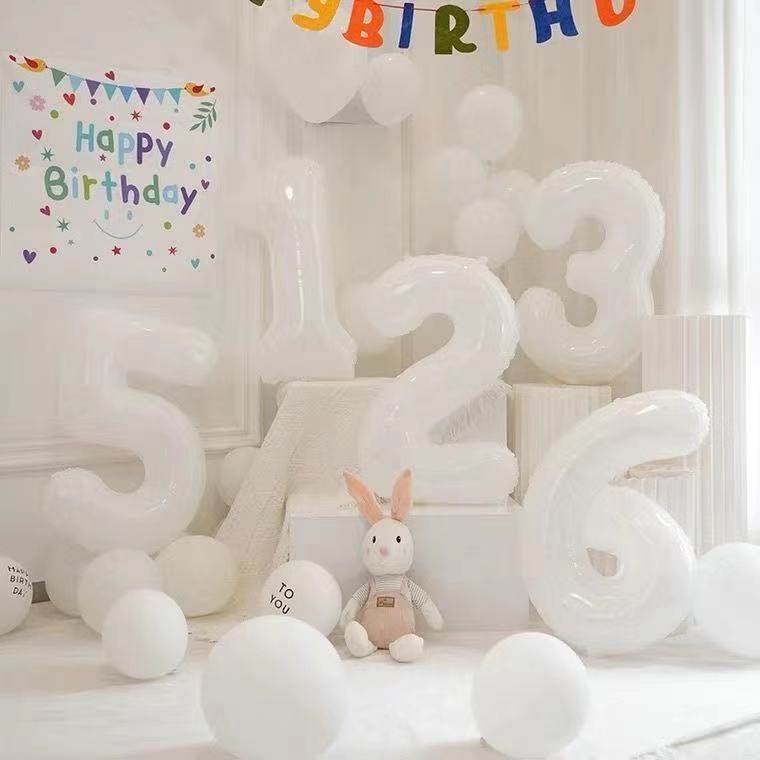 ins White 32 Inches Number Balloons 0-9 Big Foil Balloon Birthday ...