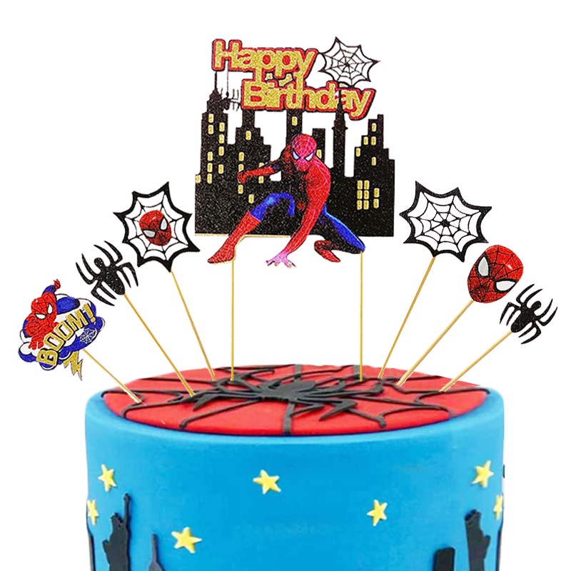 1set Spider man Theme Cake Toppers for Birthday Party Cartoon spider ...
