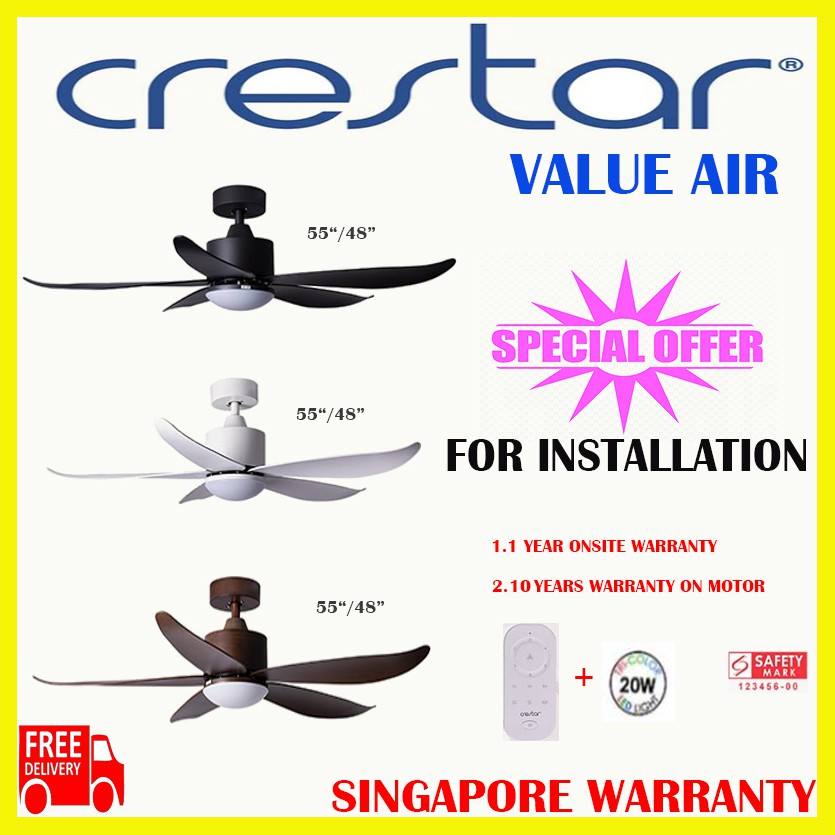 Crestar ValueAir 5 Blades 55-inches Ceiling Fan + Remote Control With ...
