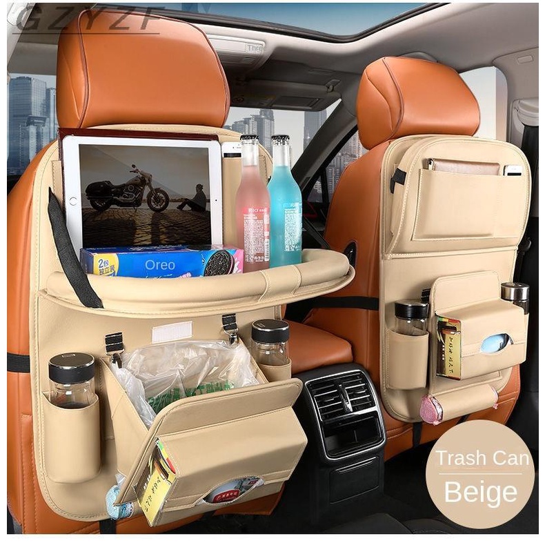 Genuine Leather Pad Bag Car Seat Back Organizer Foldable Table Tray ...