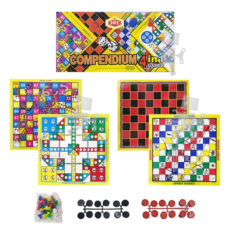 4 Games Compendium LUDO, Draughts, Snakes & Ladders, Sports Game Board ...