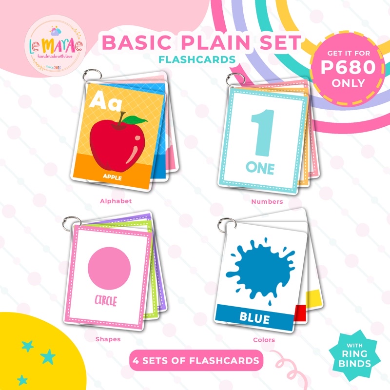 BASIC SET ALPHABET SHAPES COLORS NUMBER PLAIN SET Laminated Flashcards ...