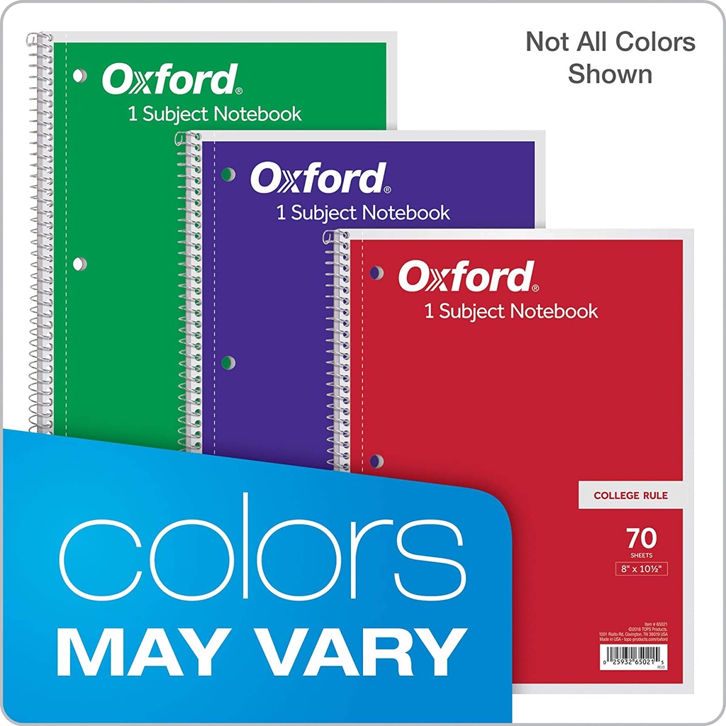 1 Oxford Spiral Notebooks, 1-Subject, College Ruled Paper/Wide Ruled ...
