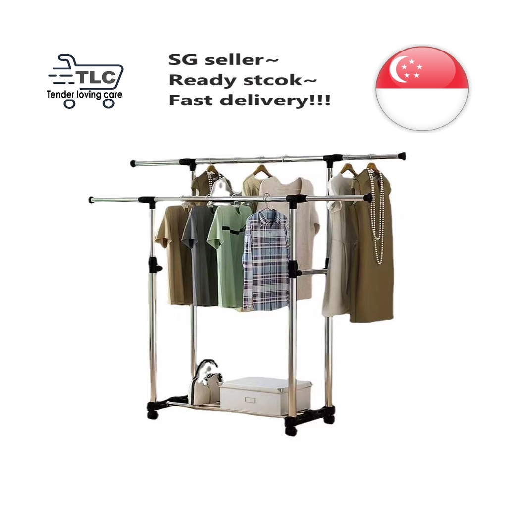 ⚡BEST DEALS!!!⚡ Adjustable Single & Double Pole Clothes Rack Stand ...