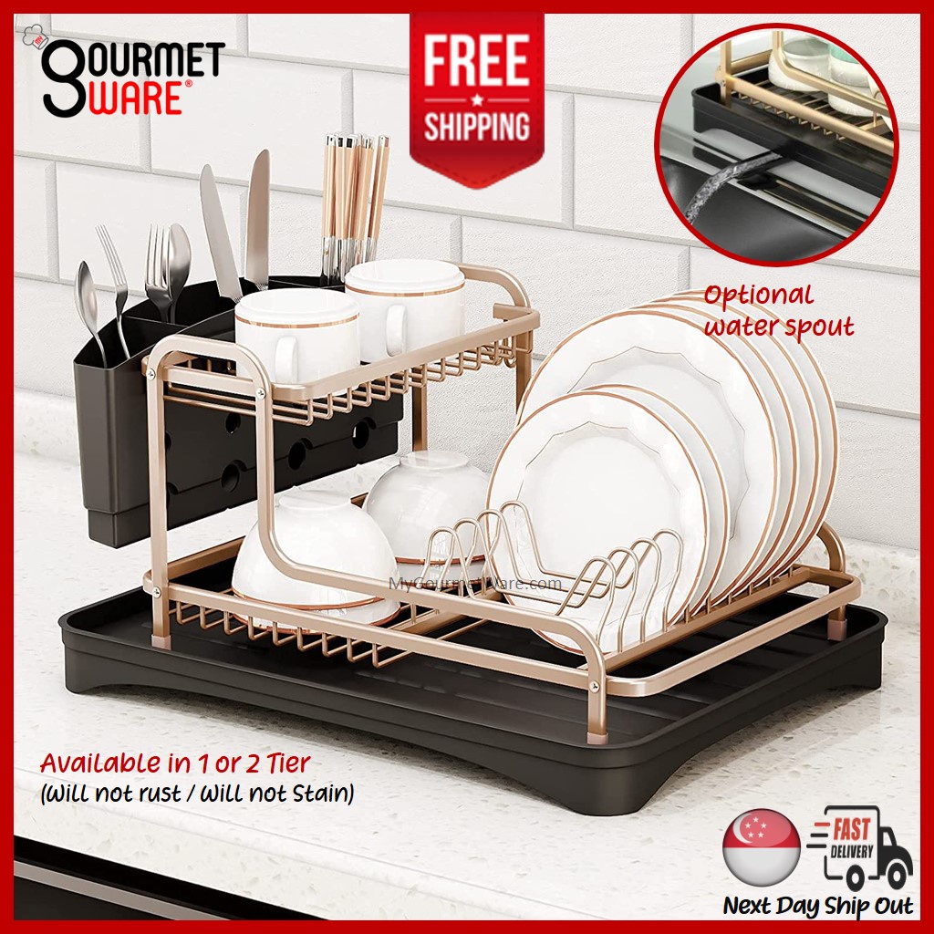 [SG Stock] Rose Gold Aluminum Dish Rack | Kitchen Organizer Storage ...