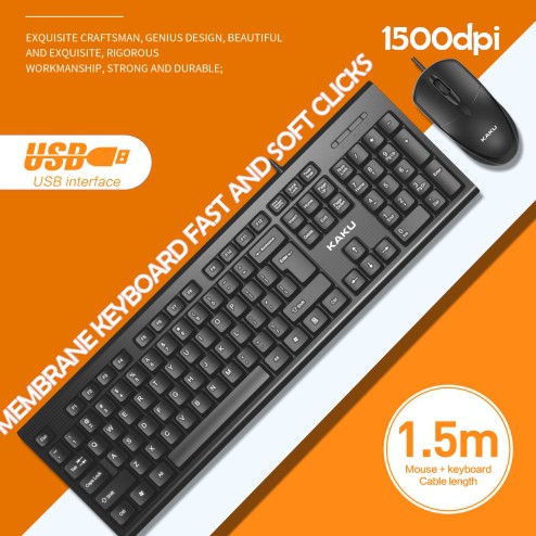 MEMBRANE Responsive Fast Type Soft Click USB Wired Keyboard and 1500dpi ...