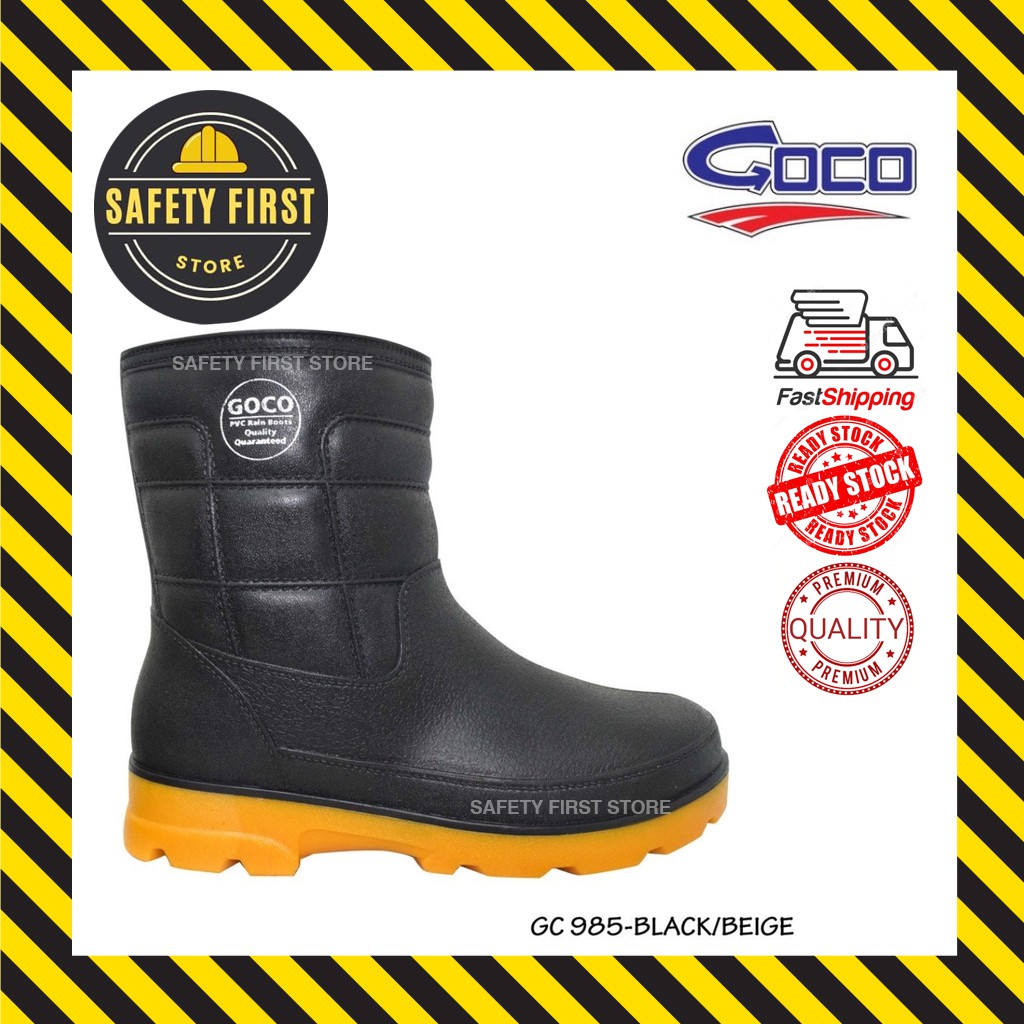 Goco 985 Men's Rubber Water Black Boots Kasut Kerja | Shopee Singapore