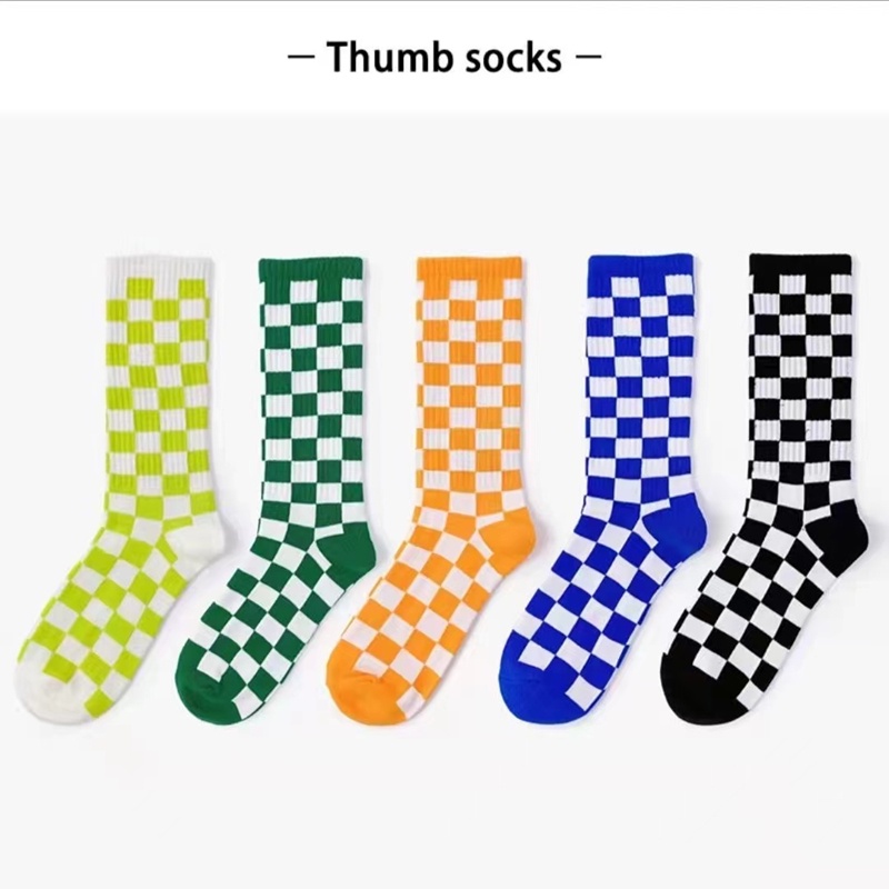 Colorful Checkerboard Women's Socks ins Trendy Black White Checkered ...