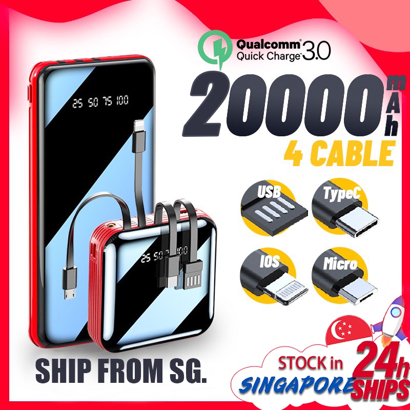 ⭐🇸🇬 READY STOCK Mini Power Bank 20000mah Latest Fast Charging Built-in ...