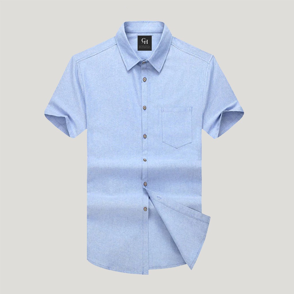 KEMEJA Men's Shirt Light Blue Plain VISCO Short Sleeve Hem Men's Casual ...