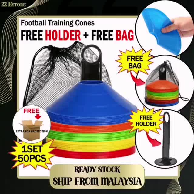22 Estore 】50pcs Football Training Cones Marker Discs Soccer ( FREE 1pc ...