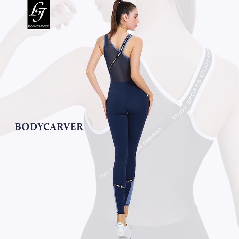 BC Back Mesh Yoga Jumpsuit Women One Piece Sports Wear Set Padded Mesh ...