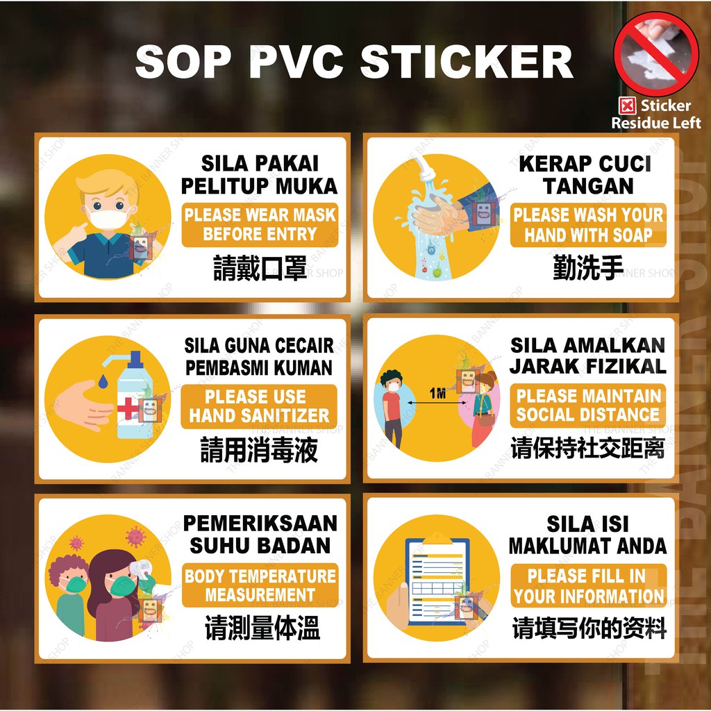 SOP Standard Operating Procedure Sticker, COVID-19 SOP PVC Sticker ...