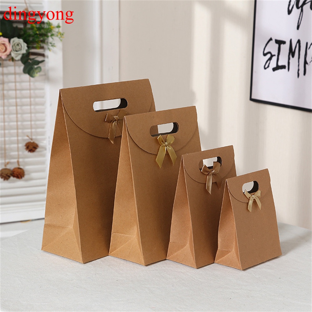 Kraft Paper Bag Simple Solid Color Portable Gift Paper Bag Bow Knot ...