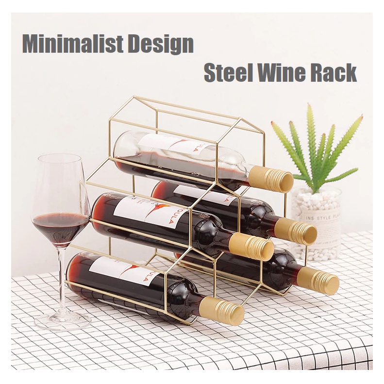 Steel Wine Bottle Rack Display - Shelf Metal 6 Bottles Holder Stand ...
