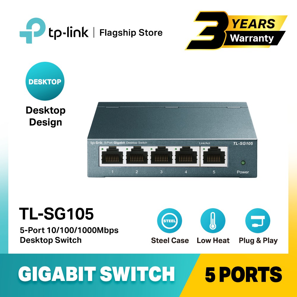 TP-LINK TL-SG105 5 Port Gigabit Network Switch (Plug & Play, Steel Case ...
