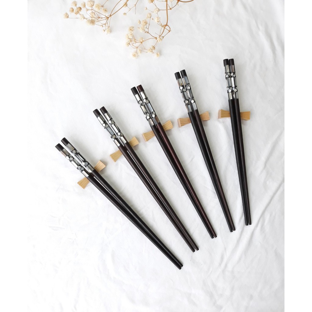 Stylized rosewood chopsticks inlaid with mother-of-pearl (set of 5 ...