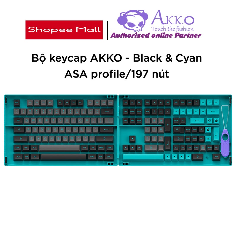 Keycap Akko - Black & Cyan (PBT Double-Shot ASA profile / 197 Buttons ...